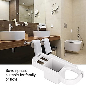 Adhesive Hair Dryer Holder, Wall Mounted No Drilling Plastic Bathroom Blow Drier Storage with Plug Hook, Hair Care Tools Organizer Basket with Cups for Curling Flat Straight Hot Iron(White)