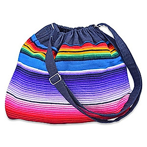 Handmade Bohemian Bag From Mexican Serape Blanket - Cinco de Mayo Hippie Boho Denim Purse Sack Bag