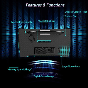 It's_Organized Student Computer Desk,44 X 24 Inches Home Office Study Writing Desk,PC Laptop Gaming Workstation with Free Mouse Pad,Carbon Fiber Desktop,Device Stand Slot,Power Socket Box