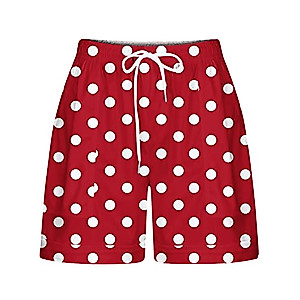 Zquehuo Womens Casual Drawstring Polka Dot Shorts Summer 2024 Elastic Waist Polka Dot Shorts Pants with Pockets (Large, Red 57)