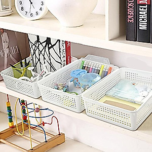 Lesbin Plastic Storage Trays Baskets/Organizing Baskets, 13.2 Inches x 9.6 Inches x 3.6 Inches, Set of 6 (White)
