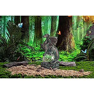 TERESA'S COLLECTIONS Dragon Garden Sculptures & Statues,Solar Outdoor Statues Resin Dragon Figurines, Bronze Gothic Decor Lawn Ornaments Yard Art for Patio Table Deck Balcony Decorations, 8.6 Inch