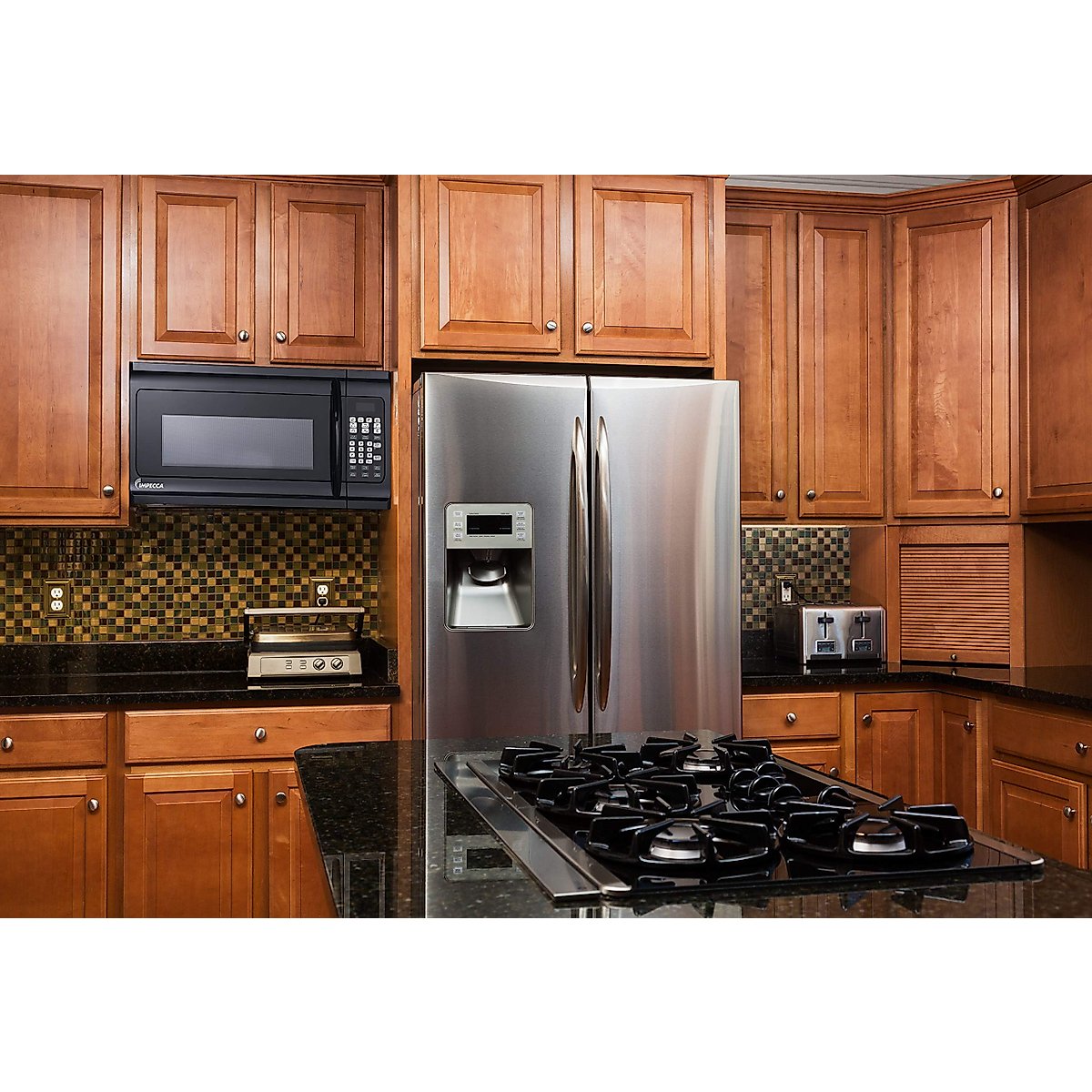 Impecca OM-1600K 1.6 cu. ft. Over-the-Range 30” Microwave Oven 1000 Watts, with Surface Light, 2 Speed Vent System, Touch-pad Controls, Digital Clock, Timer, LED Display and Child Lock, Black
