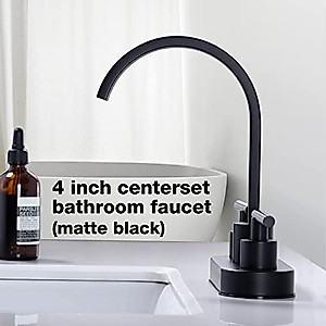 TRUSTMI Bathroom Faucet Matte Black 2 Handle Lavatory Basin Sink Faucet Swivel Waterfall 4 Inch Centerset Vanity Faucet with Overflow Pop Up Drain Assembly