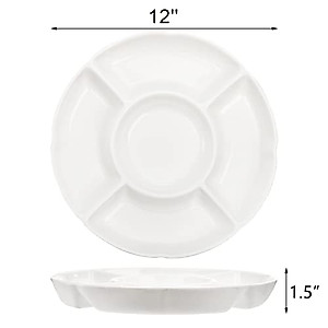 ZENFUN 3 Pcs Porcelain Divided Serving Platters, White Snack Serving Plate Dishes Appetizer Tray for Candy and Nut, Chips & Dip, Cheese, Olives, Fruit, 12''