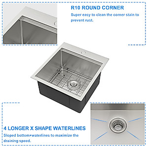 Lordear Bar Sink 18x20x10 Inch Drop In Bar Sinks Stainless Steel 16 Gauge Topmount Kitchen Sink Single Bowl Workstation Sink With Cutting Board RV sinks