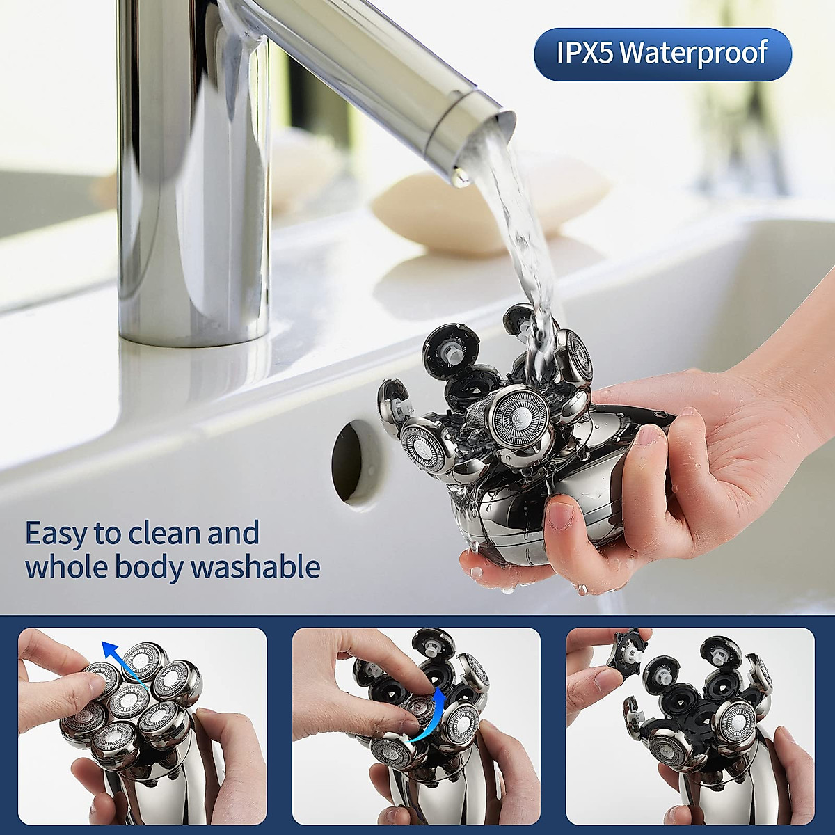 VODOZAVA Electric Razor for Men,2 in 1 Head Shavers for Bald Men, 7D Electric Shavers for Men with Nose Hair Trimmer, Waterproof Wet/Dry Mens Grooming Kit, Anti-Pinch, LED Display, USB Rechargeable