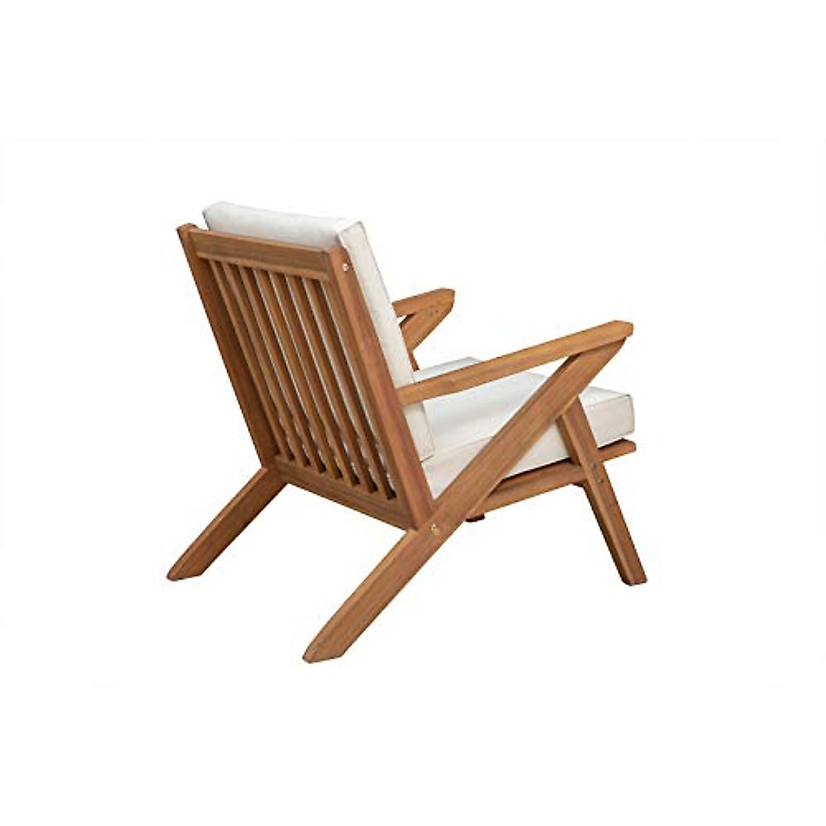 Patio Sense 62969 Oslo Wooden Armchair Cream Colored Cushion Artfully Angled Arms Modern Scandinavian Collection Indoor Outdoor Furniture