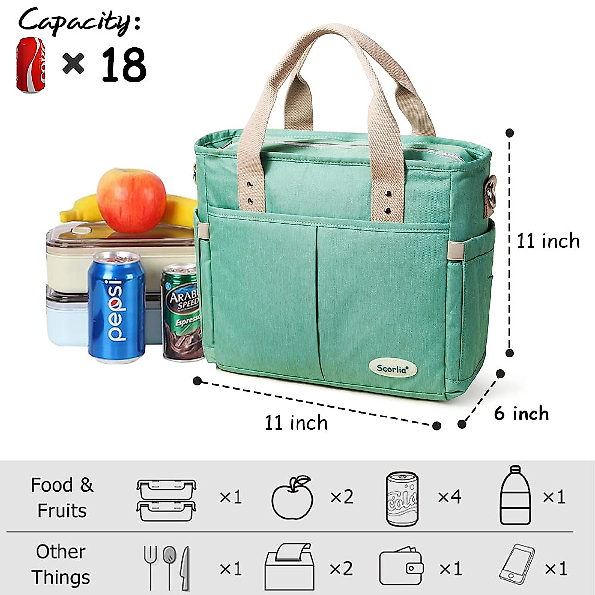Scorlia Insulated Lunch Bags for Women Work, Extra Large Lunch Tote Bag With Removable Shoulder Strap, Durable Reusable Cooler lunch Box with Side Pockets, Tall Drinks Holder for Women&Men, Purple