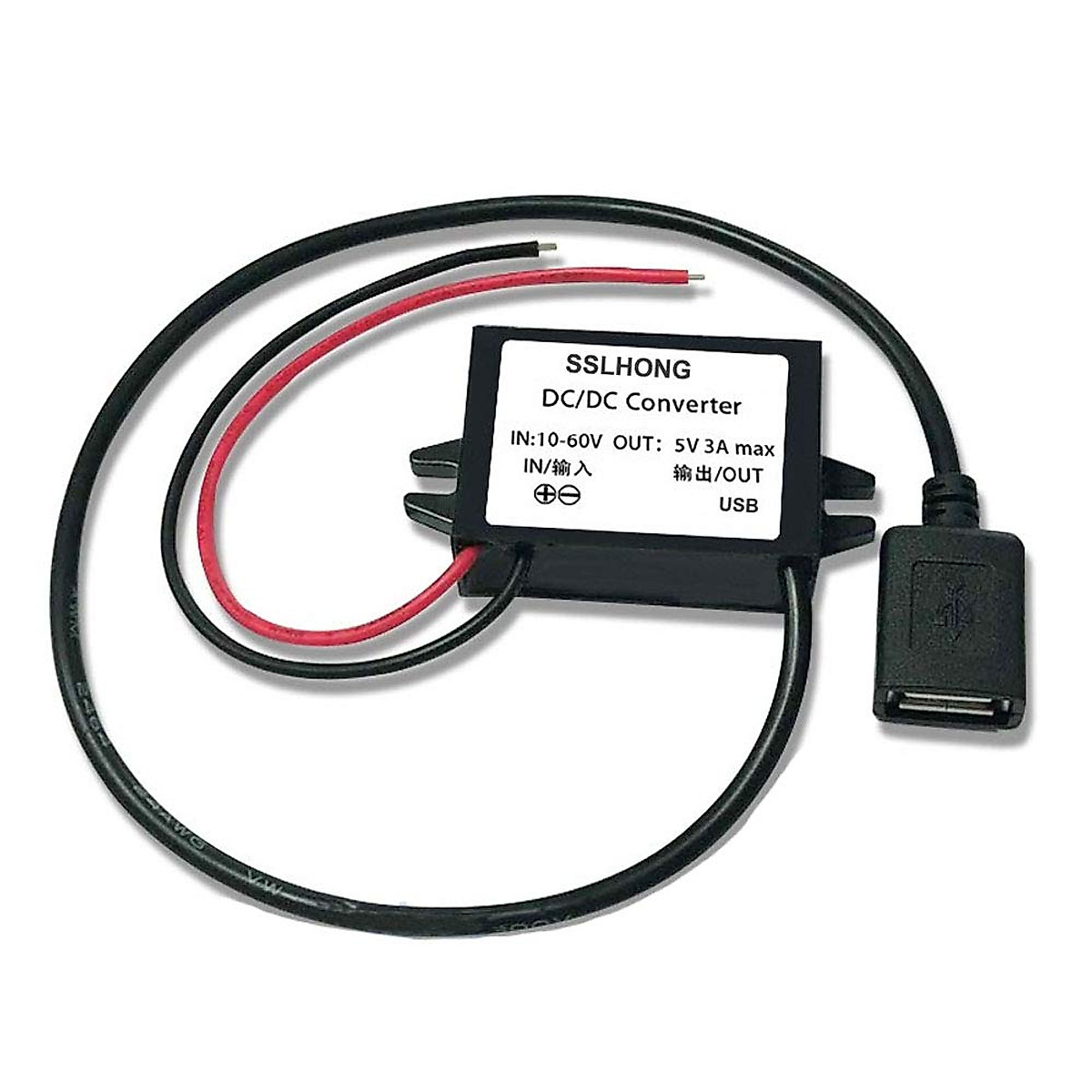 SSLHONG DC 10-60V to DC 5V USB A Buck Converter 3A Voltage Adapter Power Supply Module Step Down Voltage Regulator 12V/24V/36V/48V to 5V Voltage Transformer