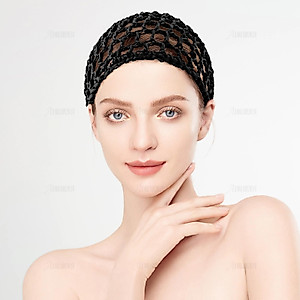 AUEAR, Hair Nets Cap Sleeping Hairnet Snoods Wrap Bonnets Long Straight Curl Wig Head Protector Mesh Wrapping Crochet Wave Cook Hats Bun Lift Strap Weaving Sew For Women Ballet (5 Pack, Multi)