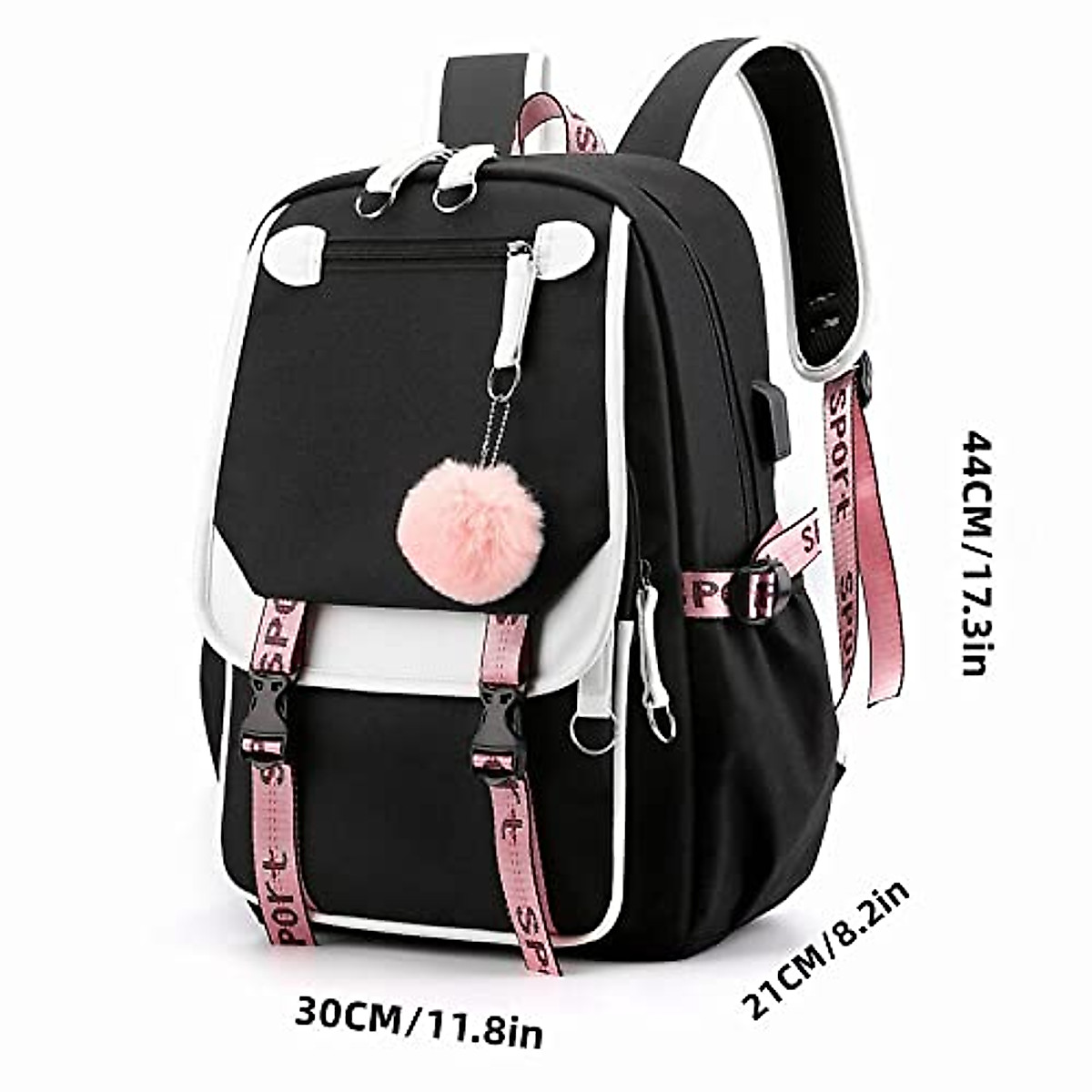 GDFENDU Japanese Anime Backpacks with Keychains,USB Charging Port Student School Bag Laptop Cosplay for Boys Girls (Pink)