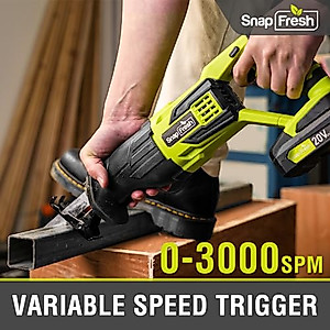 Reciprocating Saw - SnapFresh Cordless Reciprocating Saw for Woods Metal Plastic Cutting, 0-3000 SPM Powerful Motor Reciprocating Saw, Lightweight Cordless Design, Battery-powered