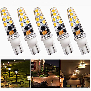 Bsxywa T5 T10 921 194 Wedge Base Landscape 12volt LED Waterproof Light Bulb, 25W Equivalent 3Watt, Warm White 2700K-3000K for Outdoor Landscape RV Camper Marine Boat Walkway Lawn Lighting. 5-Pack