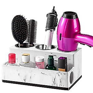 VITVITI Resin Hair Tool Organizer, Hair Dryer and Straightener Holder Countertop, Blow Dryer Holder Bathroom Organizer Storage for Vanity Makeup/Styling Tools/Curling Iron, White Marble Look