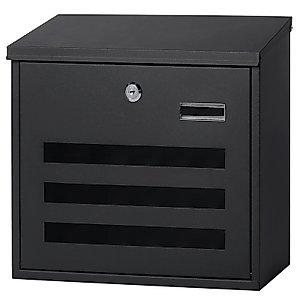 Kasten Wall-Mount Mailbox with Key Lock, Large Capacity Locking Mailbox for Outside, 13.6 x 4.3 x 12.8 Inch, Black