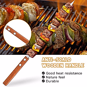 Elesunory 12PCS 16 Inch Stainless Steel Barbecue Skewers, Flat Metal BBQ Kebab Skewers, Long Kebab Skewers Barbecue Skewers with Anti-scald Wood Handle for Meat Shrimp Chicken Vegetable