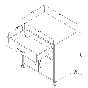 South Shore 2-Door Printer Stand with Storage on Wheels, Pure Black, 19 75 L x 26 W x 27 25 H,