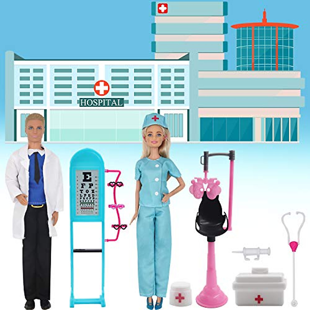 EuTengHao 90Pcs Doll Clothes and Accessories for 11.5'' Girl Doll and 12'' Boy Doll Doctor Nurse Playset Includes 25 Clothes Lovers Outfit 28 Shoes Ice Cream Truck Medical Equipment for 12 Inch Dolls