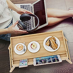 RichFire Bed Tray with Handles and Foldable Legs, Bamboo Bed Table Bed Desk, Breakfast in Bed Tray for Pad and Phone