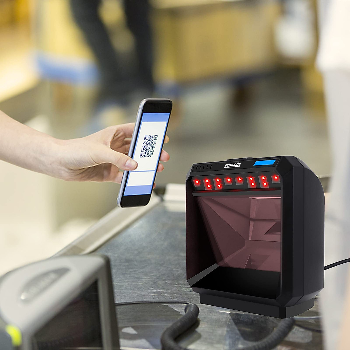 2D Desktop omnidirectional Barcode Scanner.Hands-Free USB Wired QR Barcode Reader Capture Barcodes from Mobile Phone Screen, Automatic Image Sensing Barcode Scanner