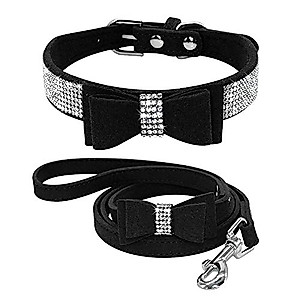 PSAVE Pet Traction Rope Rhinestone Leather Dog Cat Collar Leash Set Crystal Diamond Inlaid Cute Bow Puppy Dog Collar Leash (Color : D, Size : 2)