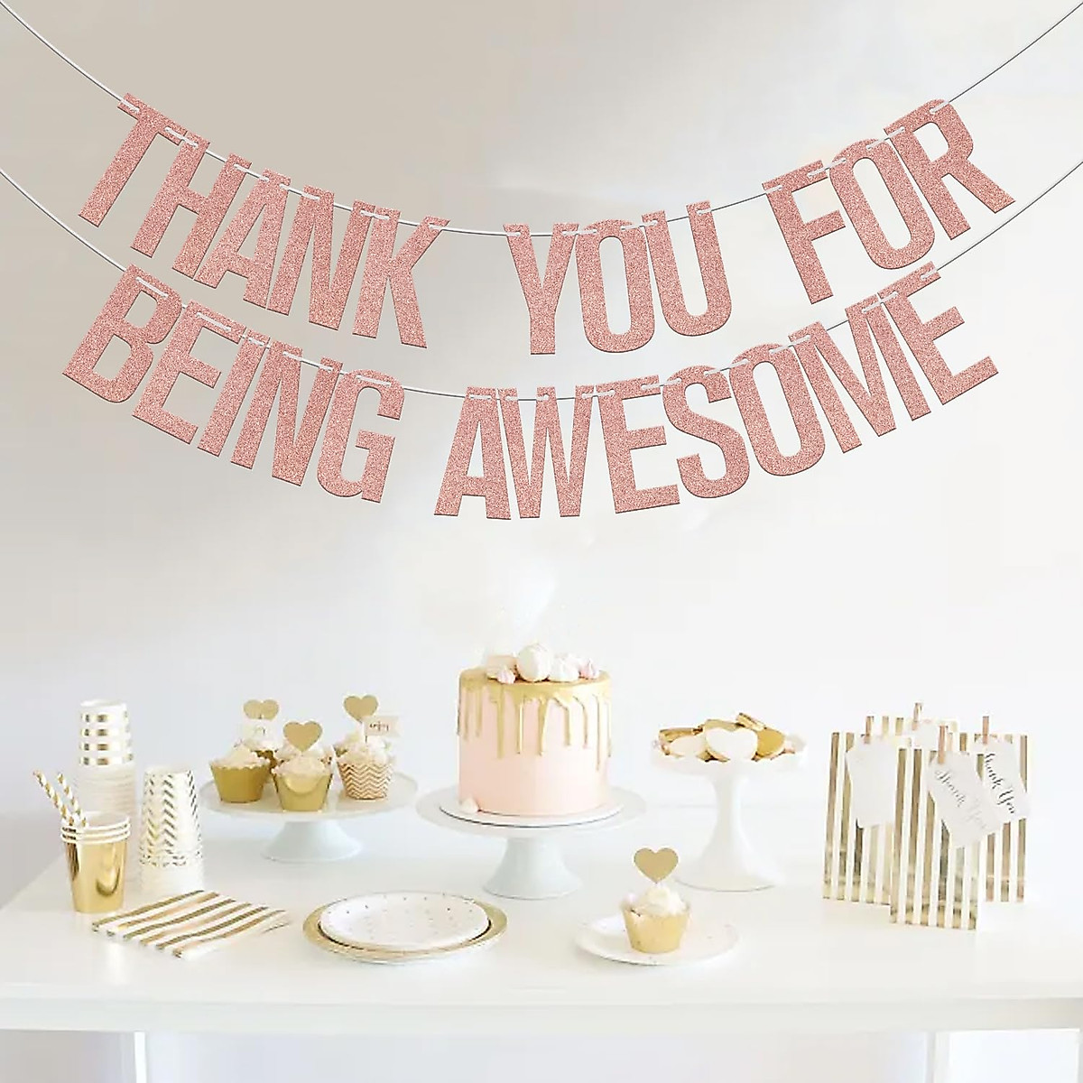 Thank You for Being Awesome Banner, 2024 Graduation Decorations, We Appreciate You, Friendship/Thank You Teacher/Birthday Retirement Farewell Going Away Party Supplies Rose Gold Glitter