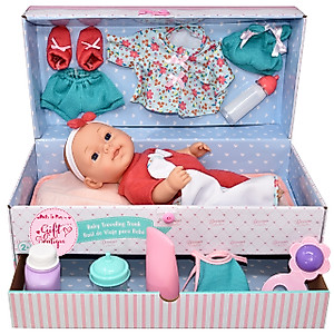 Baby Doll with Clothes & Accessories, Newborn Baby Doll in Carrier Gift Box, Magic Disappearing Milk Bottle with Feeding & Changing Deluxe Travel Set