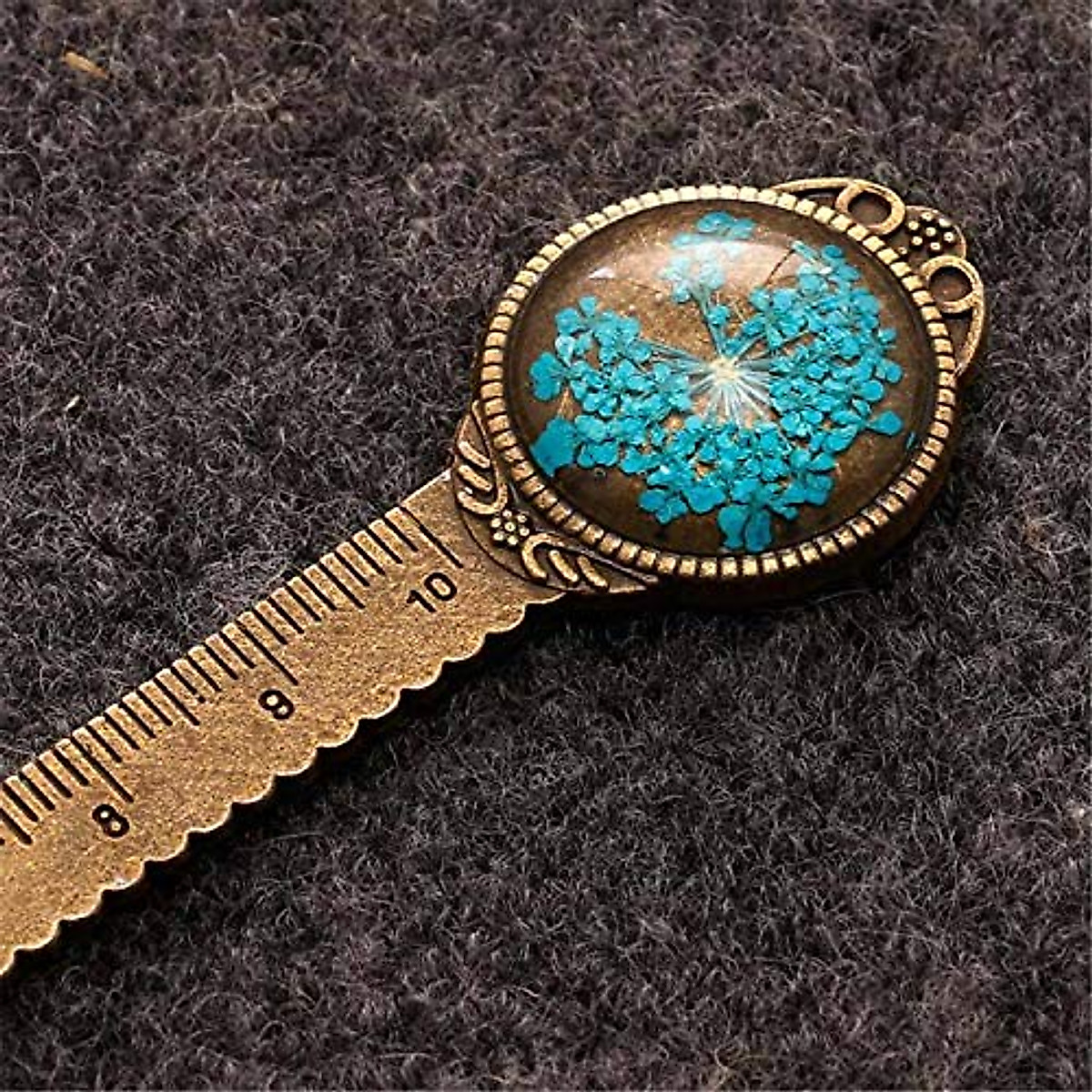 Gandhanra 9PCs Multifunction Ruler Bookmarks Bulk,Unique Vintage Bronze Dried Immortal Flowers Book Mark for Kids,Students,Teacher