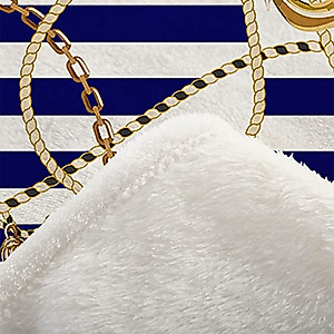 Beabes Gold Anchor Plush Blanket Throw Luxury Chains Coins Marine Navy Stripes Soft Bed Blankets for Home Bedroom Office Sofa Couch 50x60 Inch Throw Blanket