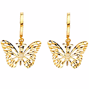 14k Yellow Gold Butterfly Fancy Drop Earrings