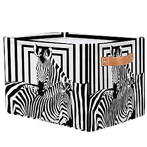 Funky Qiu African Animal Zebra Storage Basket Cube Black White Large Toys Storage Box Bin with Handle Collapsible Closet Shelf Cloth Organizer for Nursery Bedroom,15x11x9.5 in,2 Pack