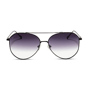 DIFF Jane lightweight oversized aviator sunglasses women UV400 protection, Matte Black + Sharp Grey Gradient