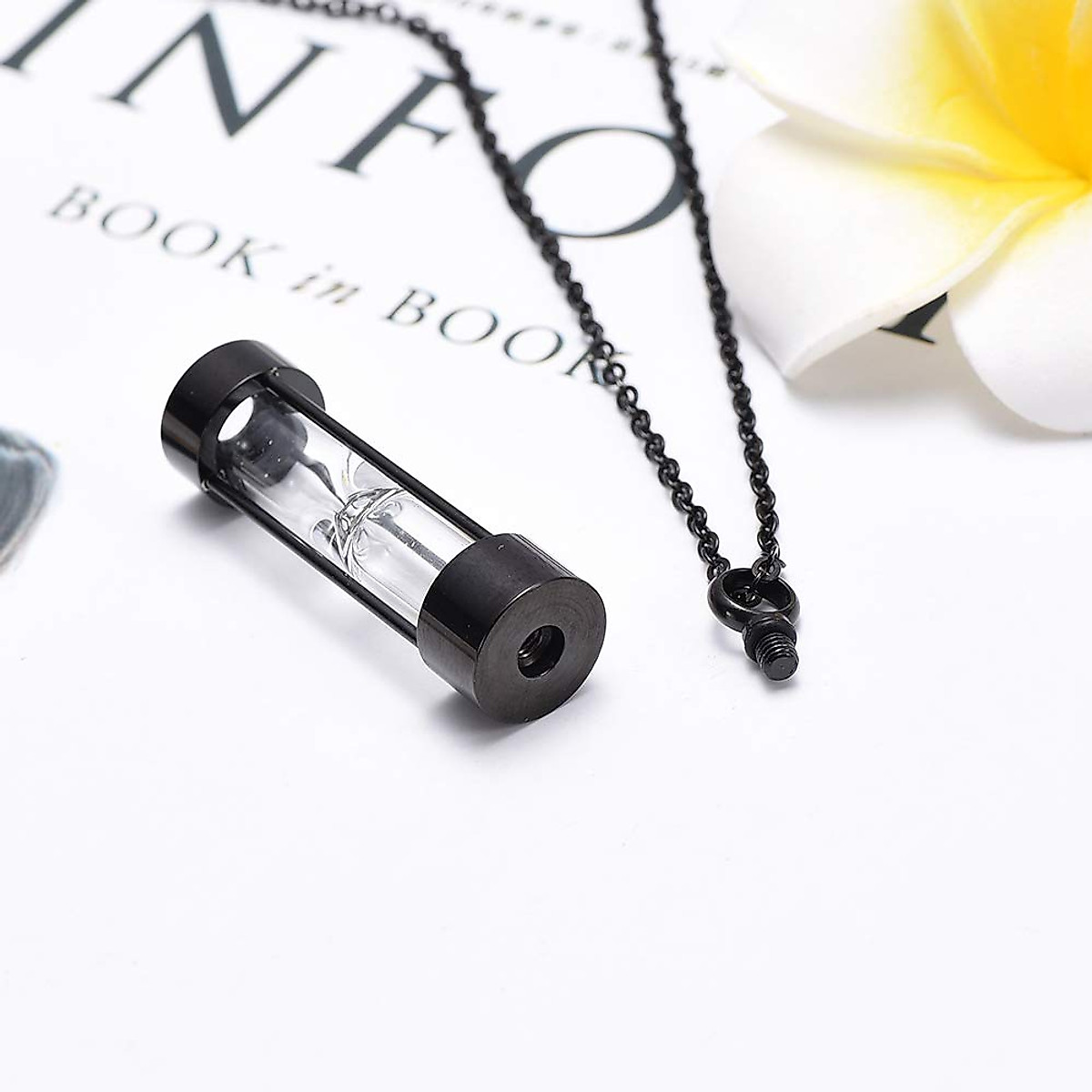 The New black memory Hourglass Urn Pendant Cremation Jewelry Urn Necklaces Memorial Ashes for Women Free Fill kit (papa)