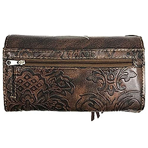 Zelris Women Crossbody Wallet Turquoise Concho Suede Fringe Two Tone Cowgirl Trifold Open (Western Brown)