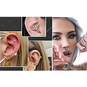 OUFER 16G Septum Rings, Star and Moon Design Nose Ring, Helix Earring, 316L Stainless Steel Tragus Daith Snug Conch Piercing Jewelry，Silver-Color