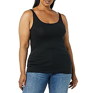 Amazon Essentials Women's Slim-Fit Thin Strap Tank, Pack of 2, Black/Light Sage Green, X-Large