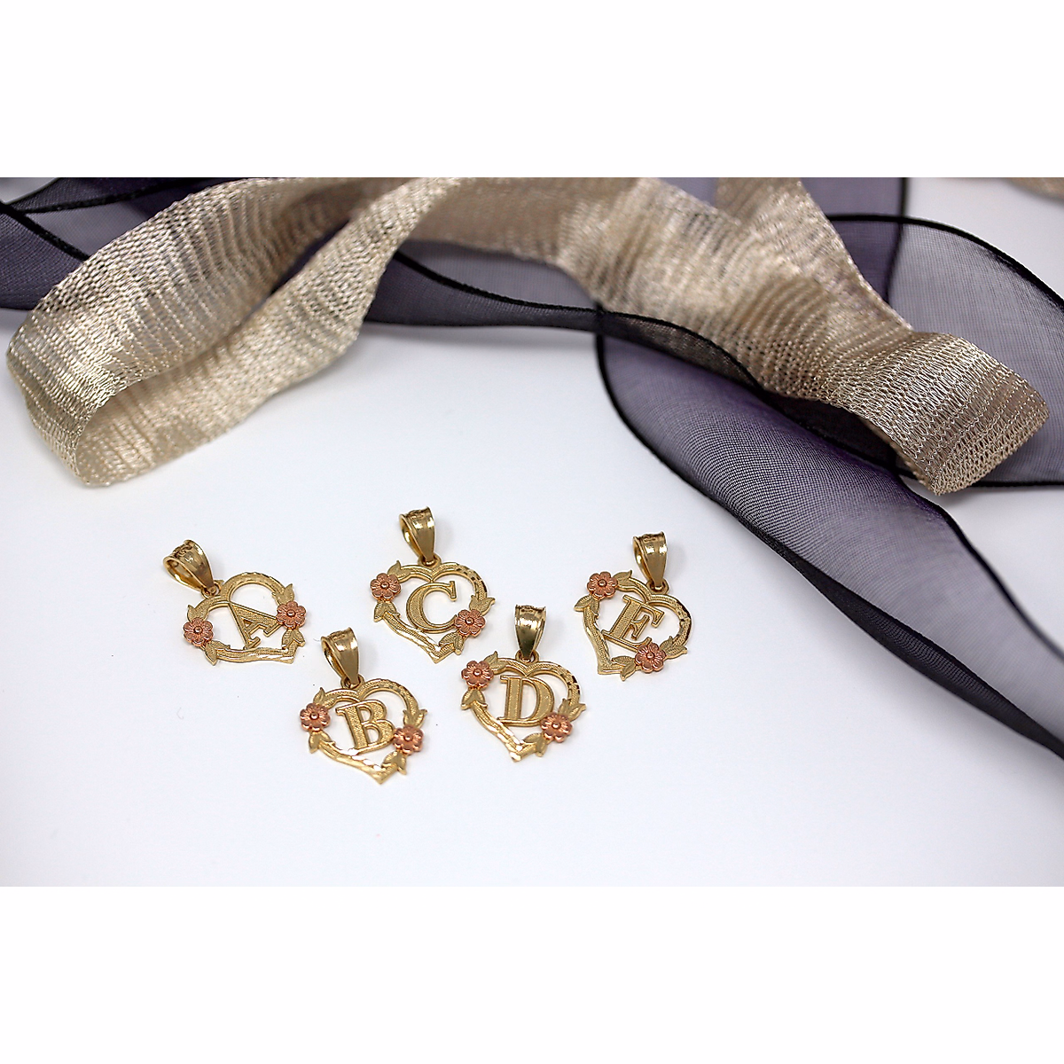 14k Beautiful Two-Tone Initial Heart Pendant for Women in Yellow and Rose Gold - Letter R