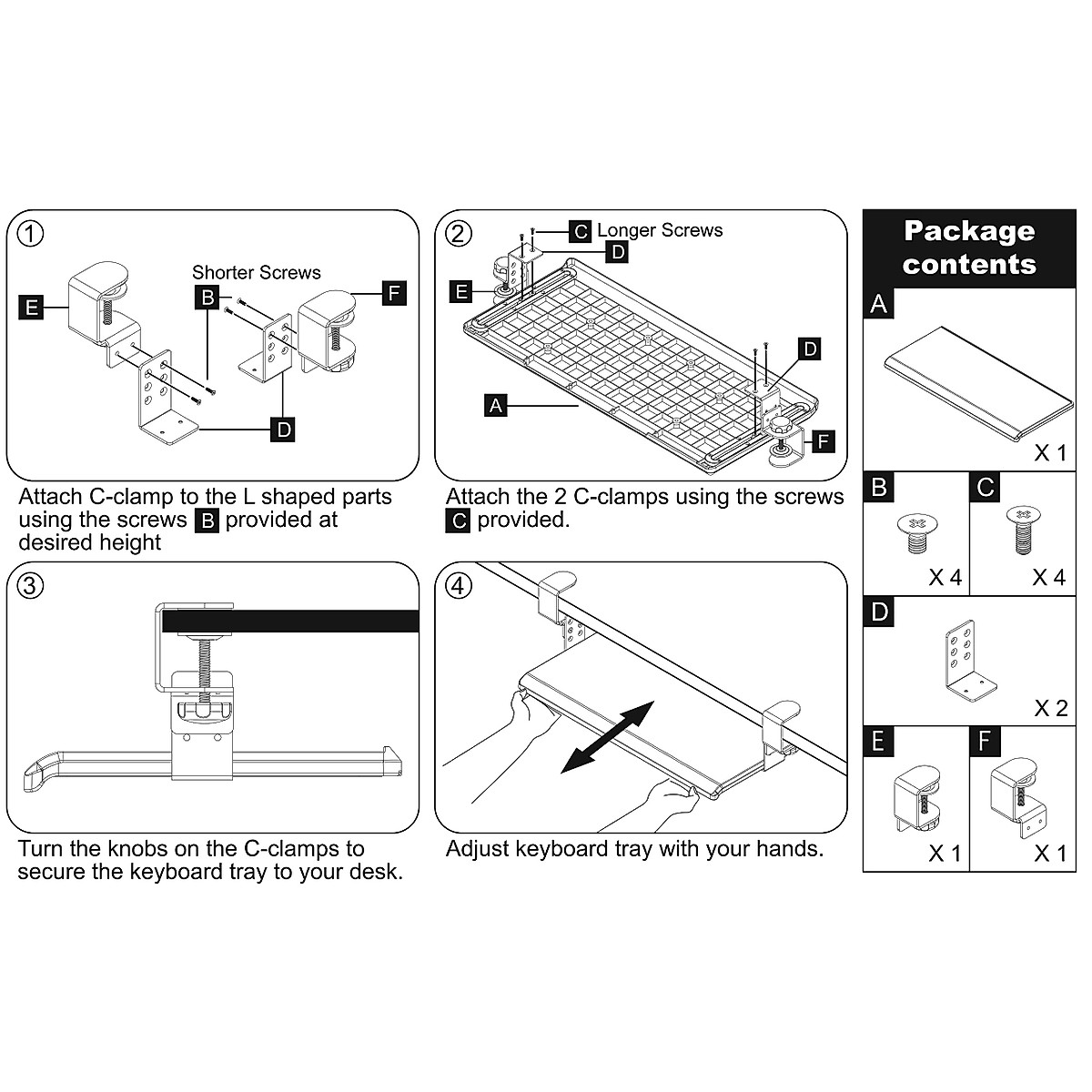 Stand Up Desk Store Large Clamp-On Retractable Adjustable Height Under Desk Keyboard Tray | for Desks Up to 1.5" (Large, 33" Wide)