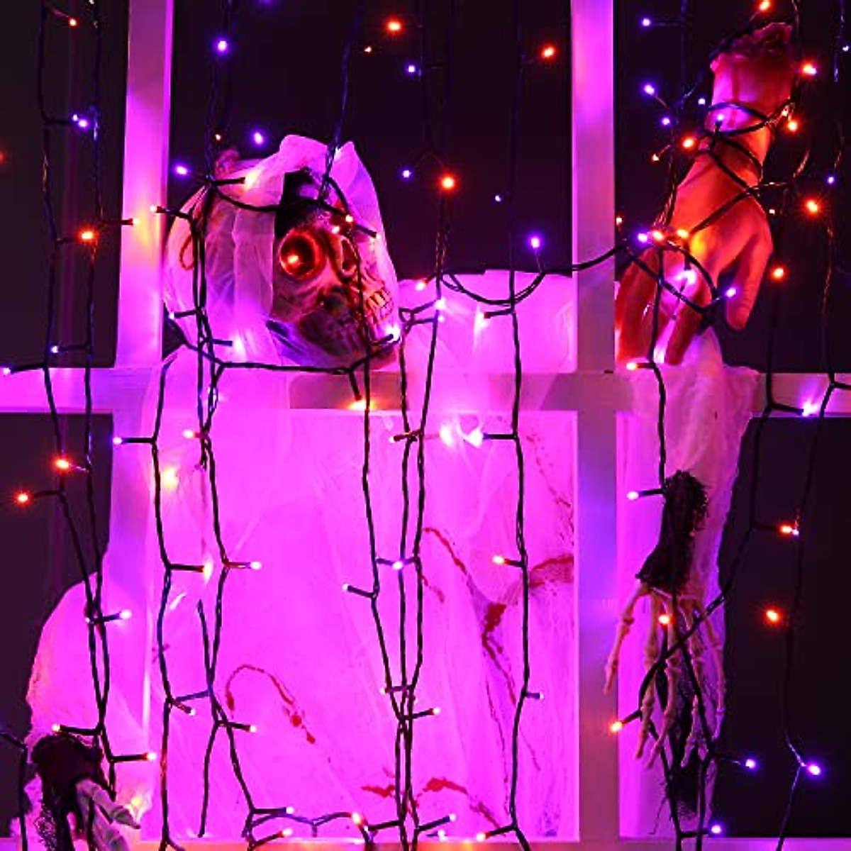Toodour Orange Purple Halloween Lights, 213ft 600 LED Plug in Halloween String Lights with 8 Modes and Timer, Outdoor Halloween Lights for Home, Garden, Party, Halloween Decorations