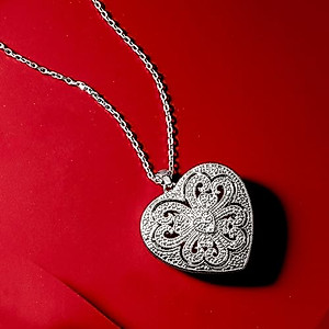 Ross-Simons Sterling Silver Scrolled Heart Locket Necklace With Diamond Accents. 16 inches