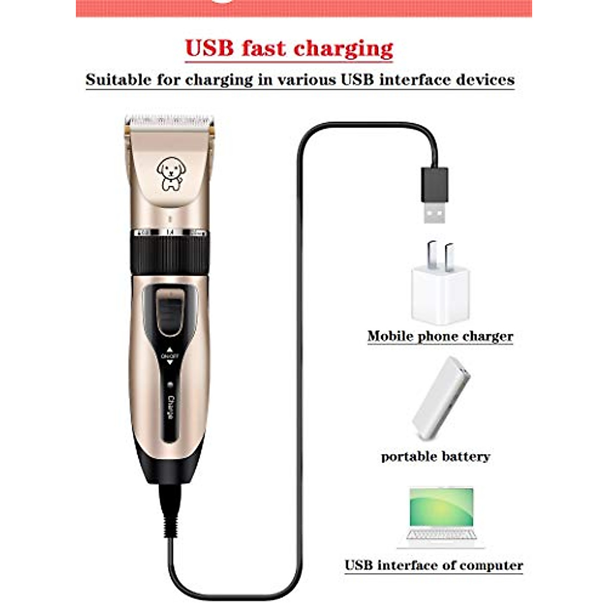 Pet Shaver Clippers Low Noise Rechargeable Cordless Electric Quiet Hair Clippers Set for Dogs Cats Pet