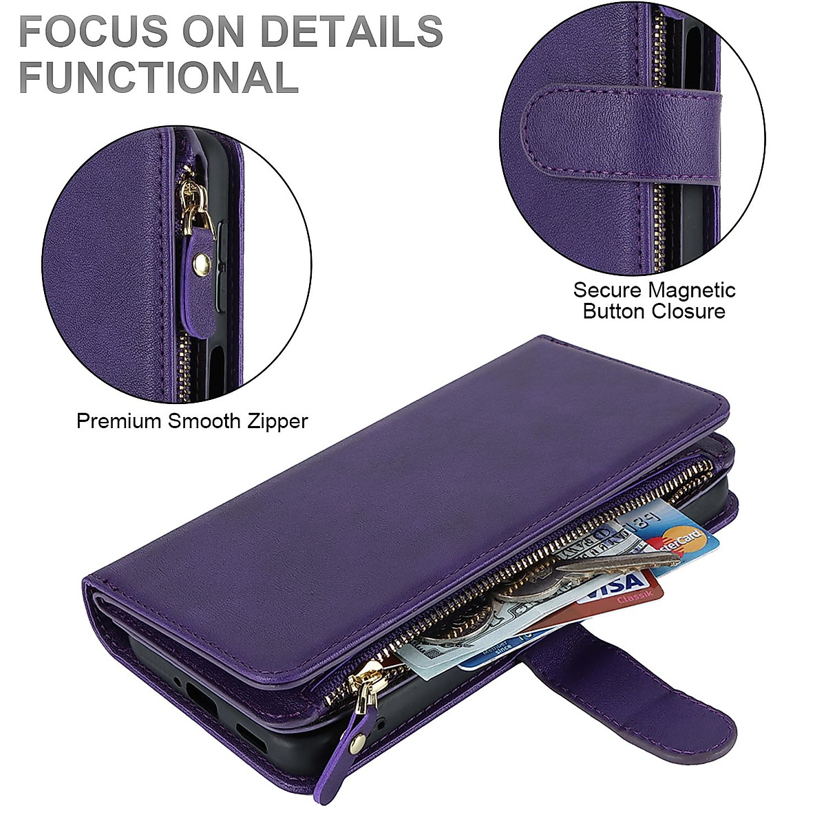 Ｈａｖａｙａ Crossbody Phone case for Samsung Galaxy S9 Plus case with Strap for Women with Card Holder for Galaxy s9+Plus Zipper flip Wallet Cover with Credit Card Slot and Kickstand-Purple