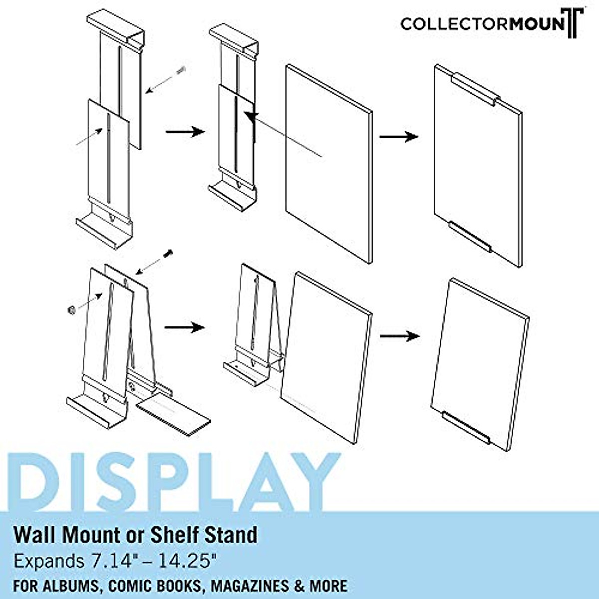 CollectorMount Album Mount 5 Pack, Vinyl Record Shelf Stand and Wall Mount Display, Invisible and Adjustable