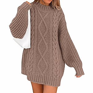 LILLUSORY Women's Crewneck Oversized Sweater Dress 2024 Fall Fashion Cable Knit Long Sleeve Dresses Chunky Pullover Tops Nutmeg XL