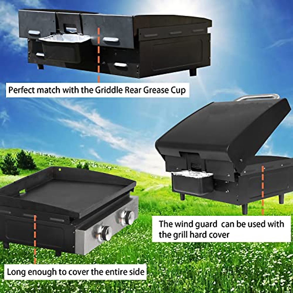 ClimbFun Wind Guard for Blackstone 22 Inch Griddle Wind Screen Blackstone Griddle Accessories Grill Wind Blocker Flat Top Gas Grill Compatible with Rear Grease Cup Hood Lid Side Shelf