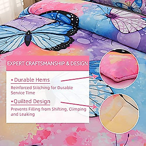 Btargot Lightweight Microfiber 3 Piece Comforter Set with 2 Pillowcases, Butterfly Pattern Bedding Set, Twin Multi-Color