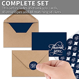 cofullsky 45 PCS Thank You Cards with Envelopes, Navy Blue Thank You Cards bulk 3.5” X 5” Blank Silver Foil Design Bridal Baby Shower Wedding Thank You Note Cards for Business Funeral Graduation 2024