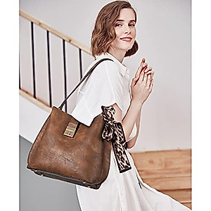 CLUCI Bucket bag, hobo bags for women Purses Handbags Vegan Leather Designer Tote Large Hobo Shoulder Cross-body Bag, Two-tone Brown