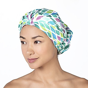 Betty Dain Trendy Turban Comfort Fit Shower Cap, Water Repellent, Sound-reducing Polyester Keeps Hair Protected, Elastic-free Trim Eliminates Imprints With Roomy Design Sleep Cap - Aqua Stones